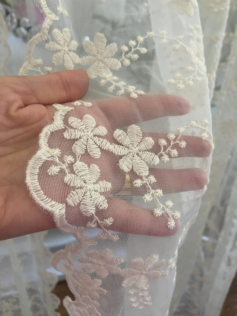 White Cotton Embroidery Sheer With off White Flower, Swiss Voile Lace ...