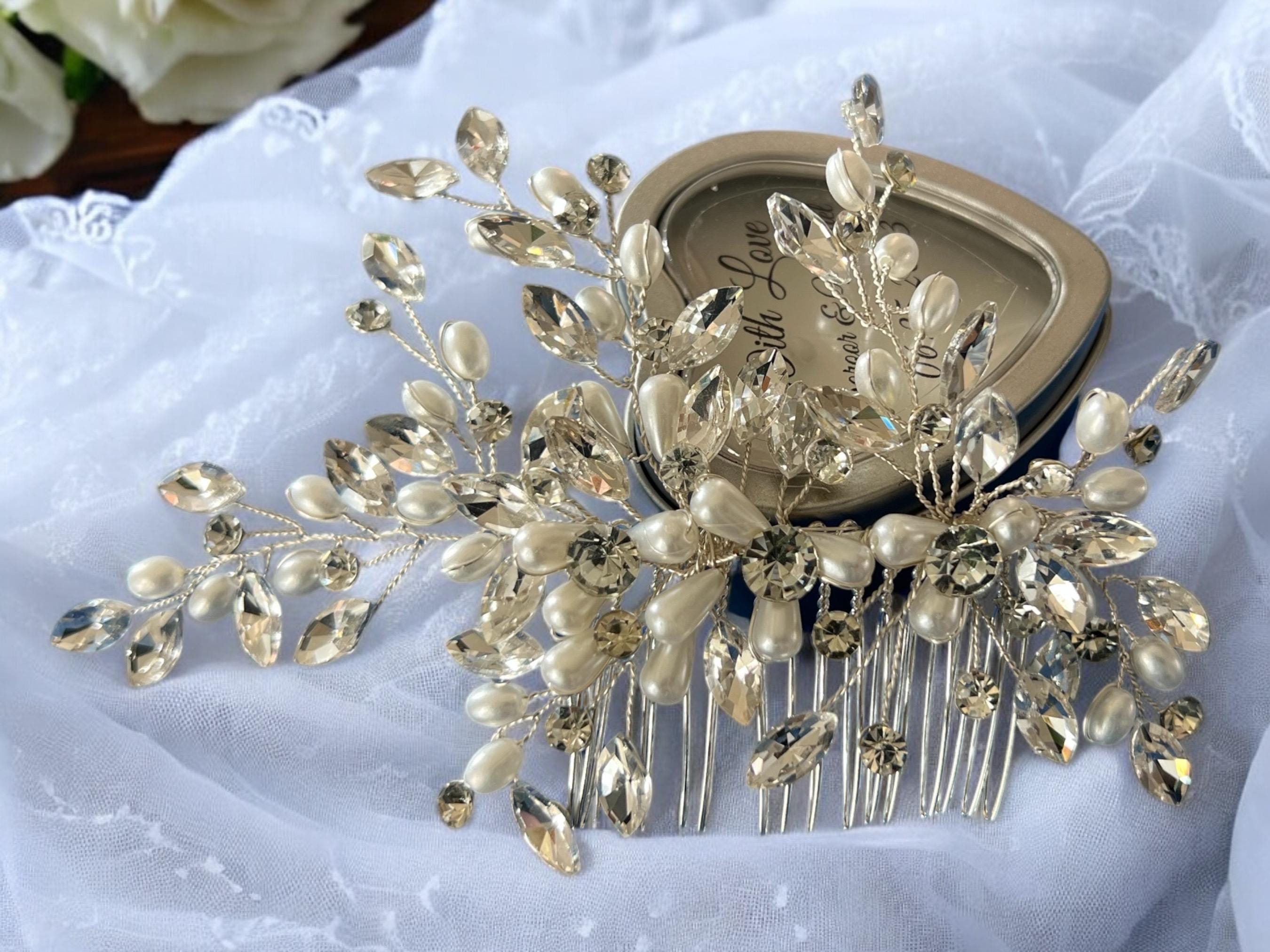 Handmade Comb Style, Crystal Bride Wedding Hair Comb Silver Rhinestone ...