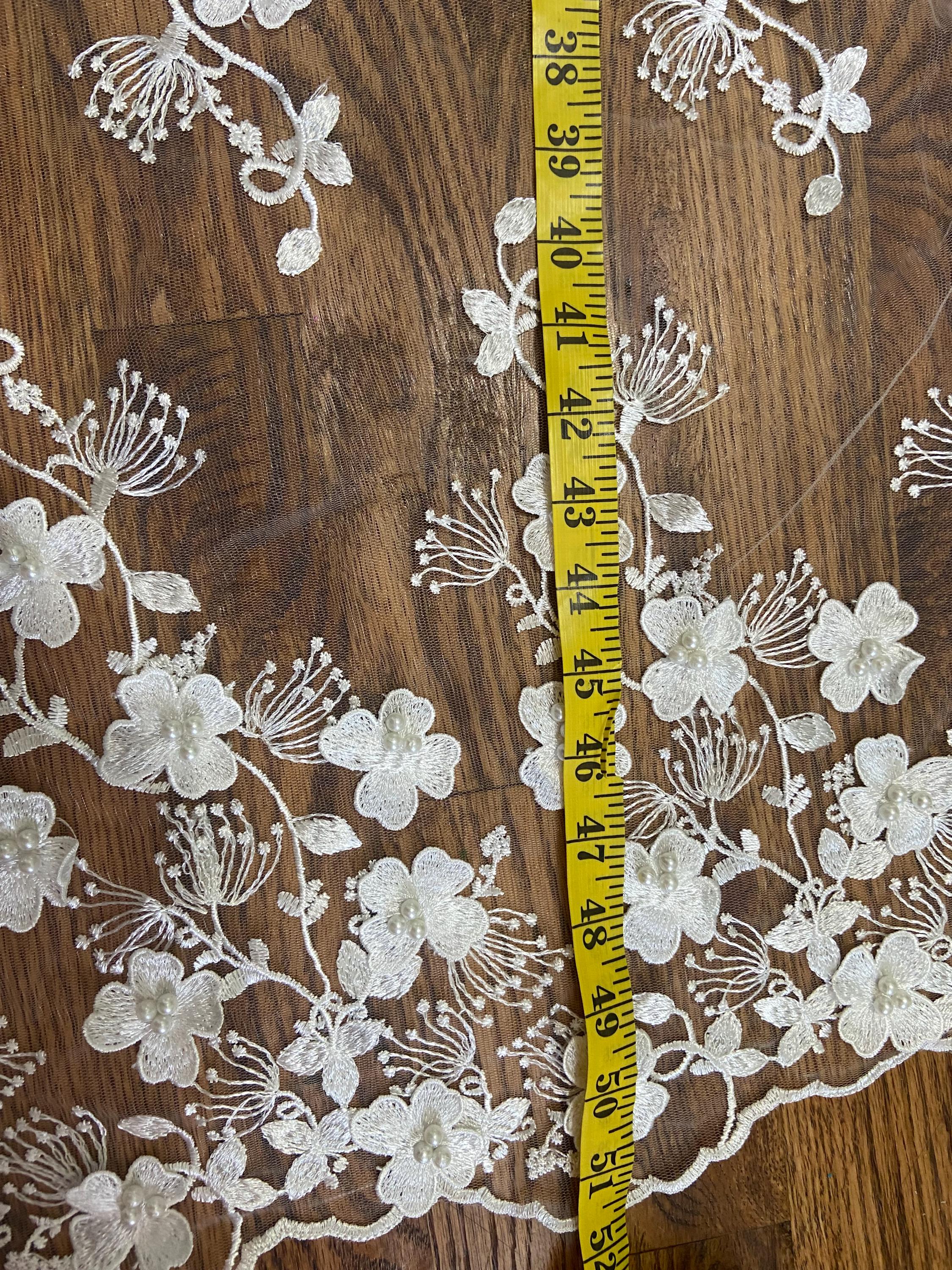 3D Elegant Embroidery Floral Overlay Lace Fabric, White Bridal Gown ...