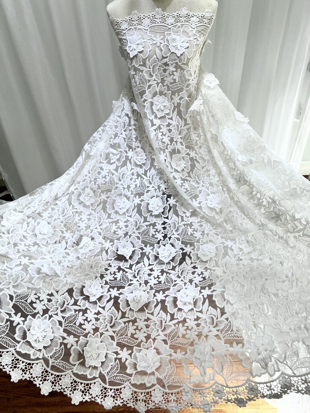 Fashion Milk Yarn Guipure White Flower Embroidery Lace Fabrics 3D Lace ...