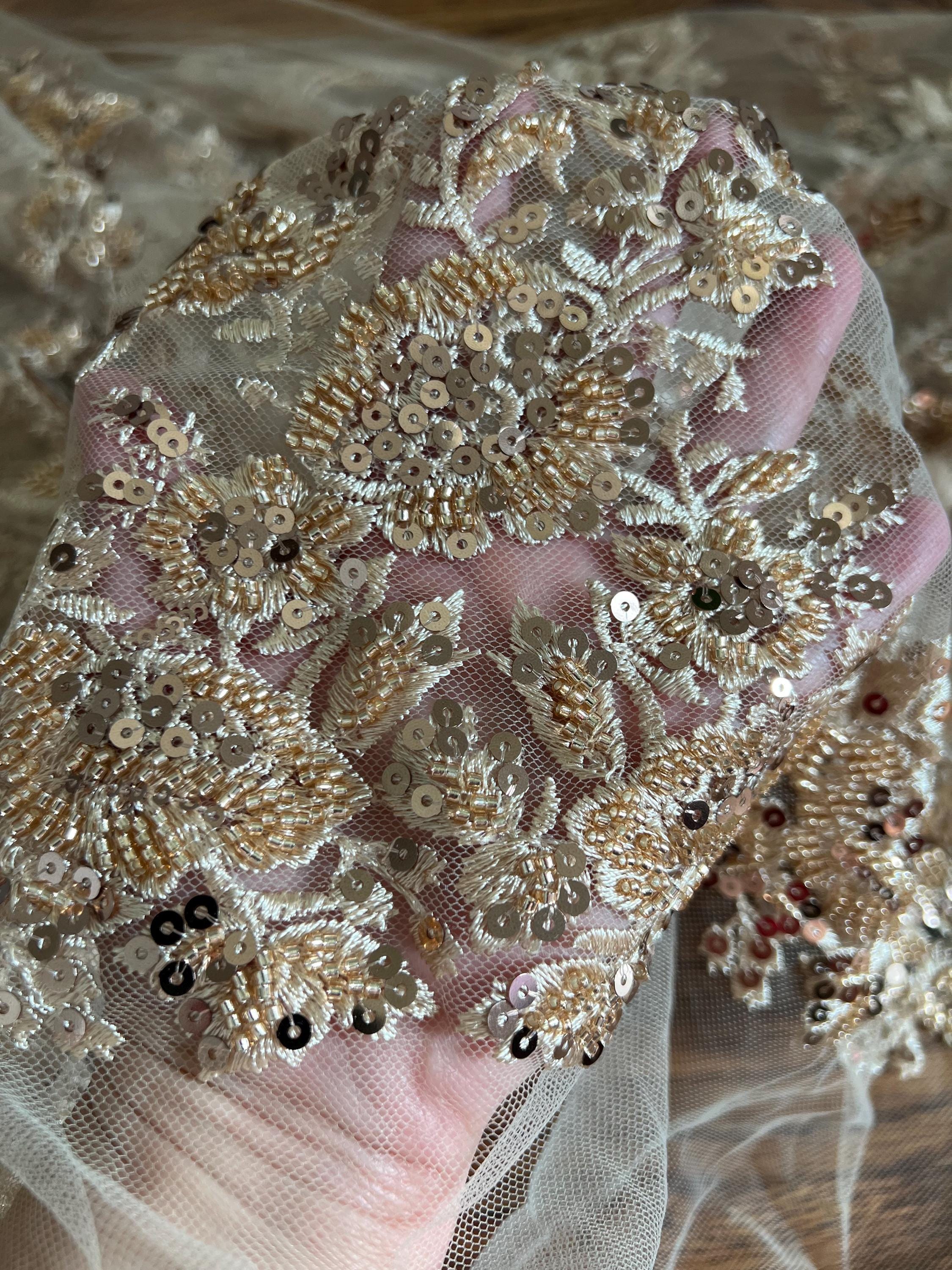 Luxury Gold Embroidery 3D Lace With Sequins, Elegant French Bridal Lace ...
