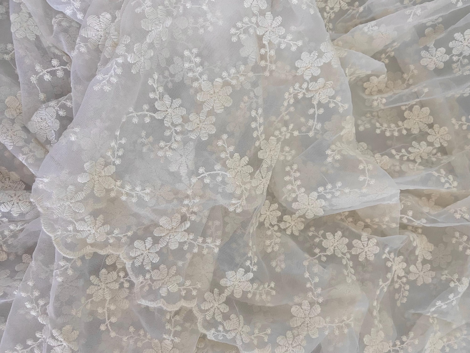 White Cotton Embroidery Sheer With off White Flower, Swiss Voile Lace ...