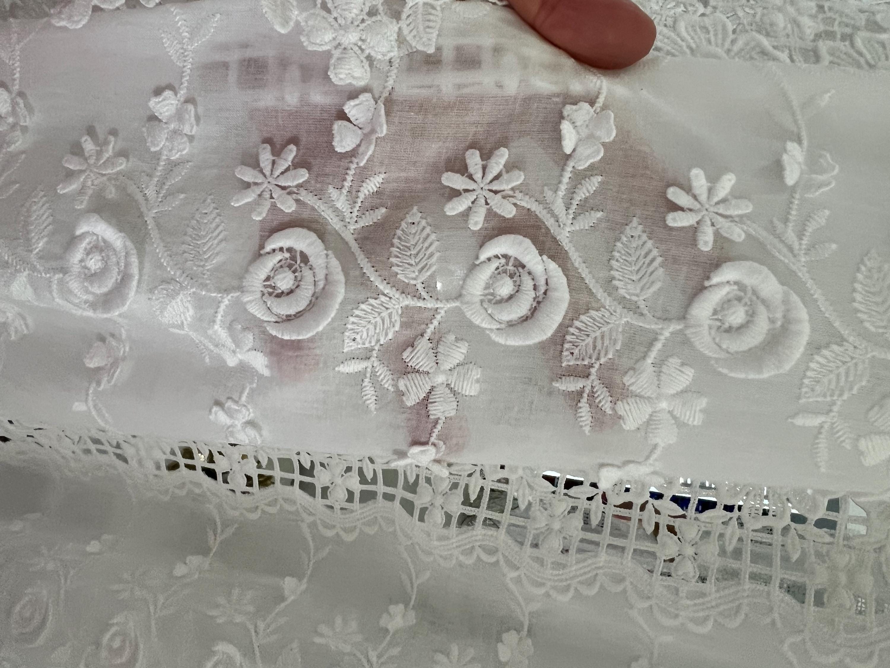 White Flower Border Lace Fabric Cotton Curtain Lace Fabric 100% Cotton ...