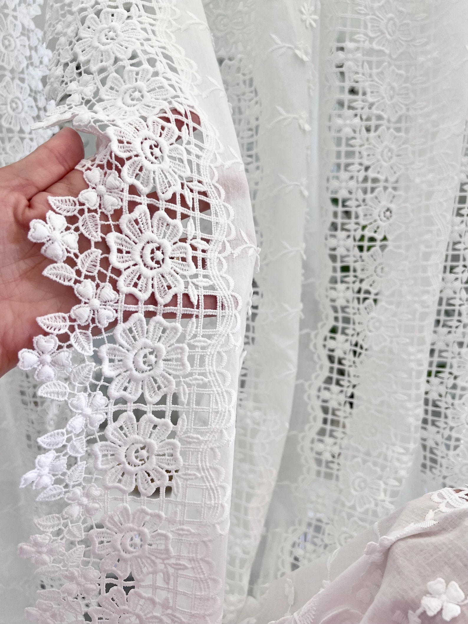 White Flower Border Lace Fabric Cotton Curtain Lace Fabric 100% Cotton ...