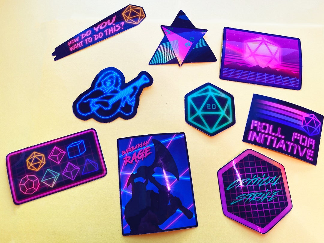 HOLOGRAPHIC Neon 80's D&D Themed 9-piece Sticker Set Geek Gift Gamer ...