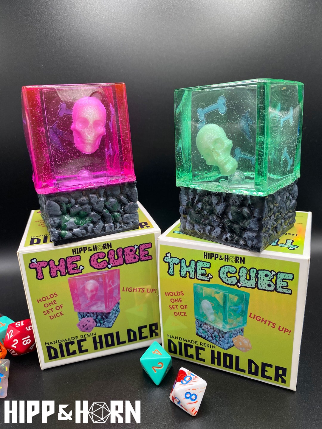 THE CUBE Light up Dice Holder - Choose Pink or Green - Handmade ...