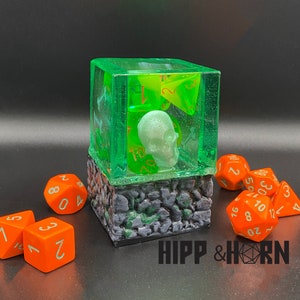 THE CUBE Light up Dice Holder Choose Pink or Green Handmade Gelatinous ...