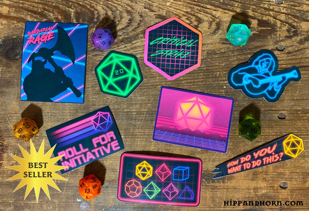 Neon 80's D&D Themed 9-piece Sticker Set | Geek Gift | Gamer | DND ...