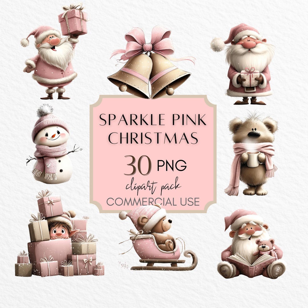 30 Pink Christmas Sparkle Clipart Bundle | Holiday Glitter ...