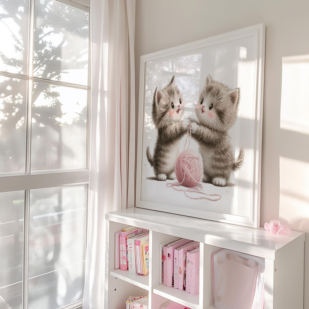 Cute Cats Print, Two Cute Kittens, Cute Cat Nursery Wall Art, Girls ...