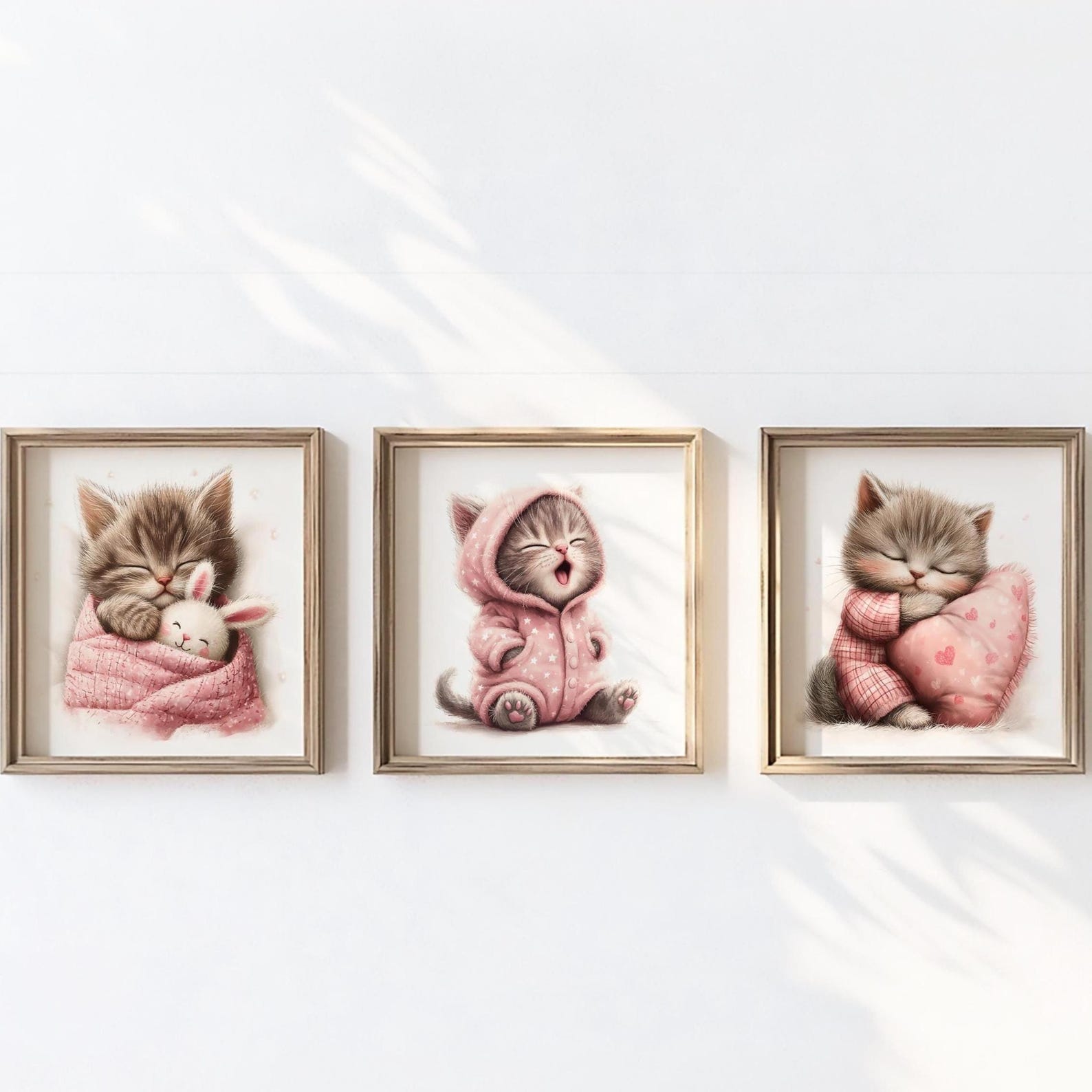 Sleepy Cat Prints, Set of 3 Cat Prints, Cute Cat Nursery Wall Art ...