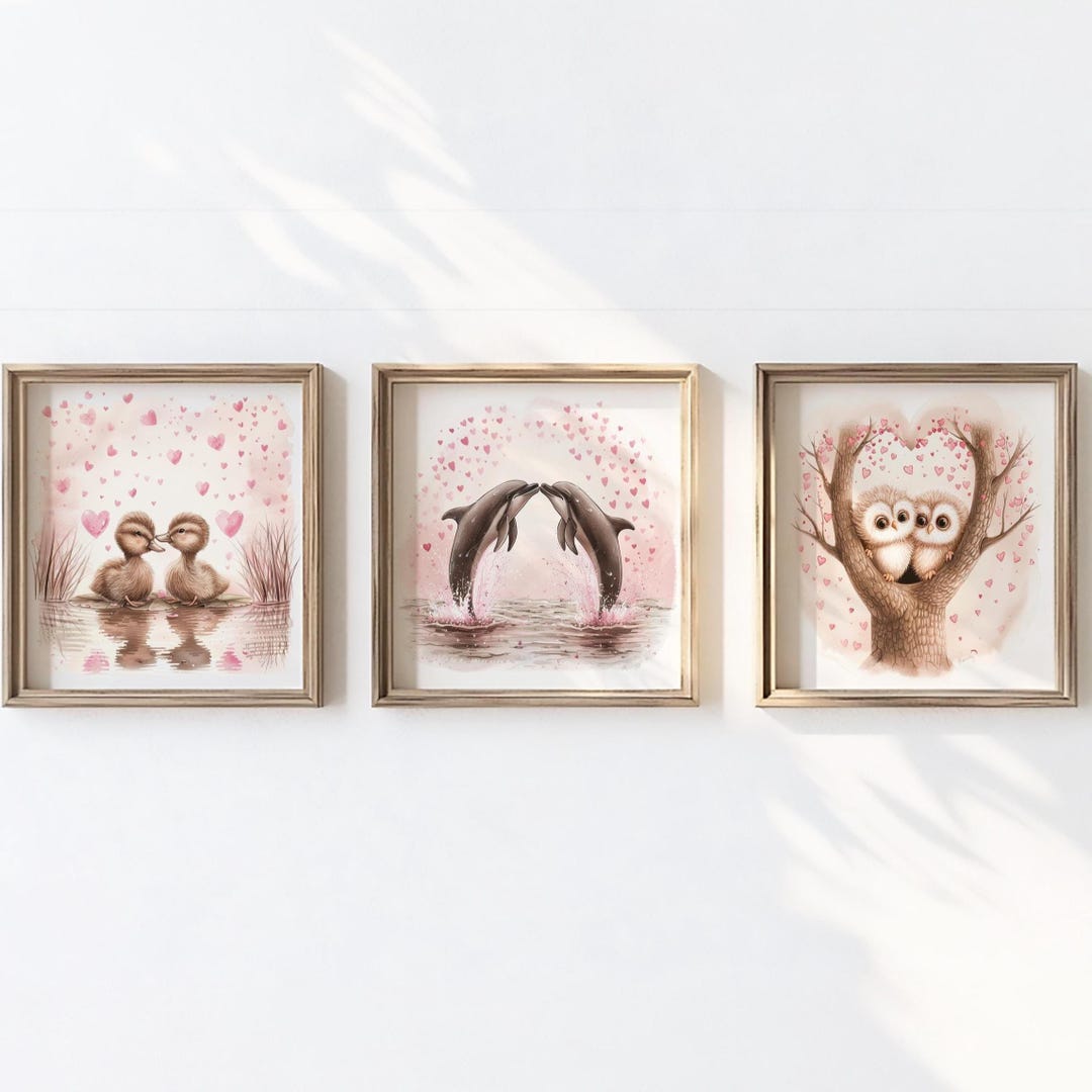Cute Animal Couple Print, Set of 3 Animal Prints, Cute Animal Nursery ...