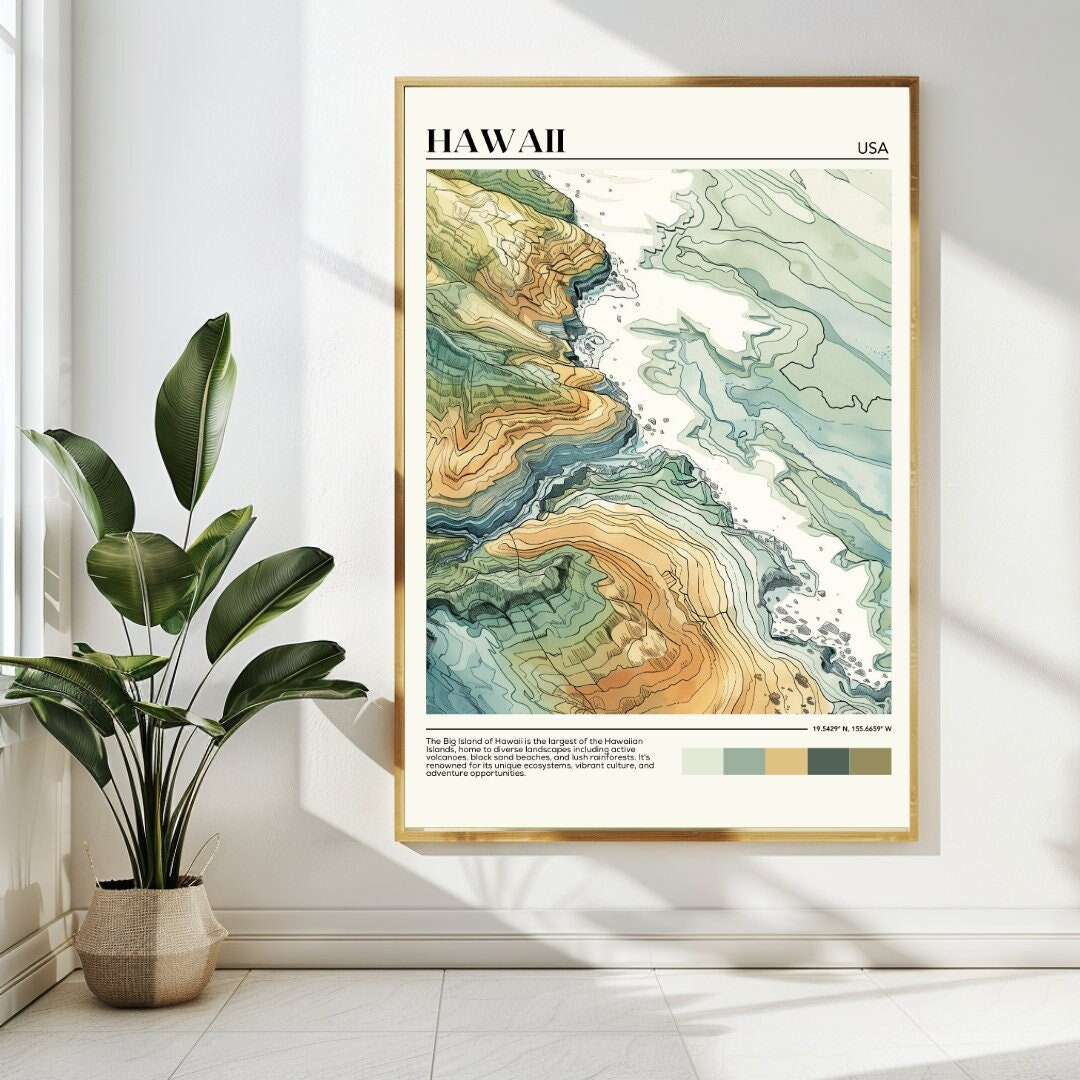 Topography, Hawaii Print, Hawaii Wall Art, Hawaii Poster, Hawaii Photo ...
