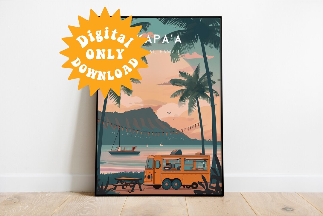 Kapaa Food Truck, Digital Download, Kauai, Hawaii, Print Art, Gift ...