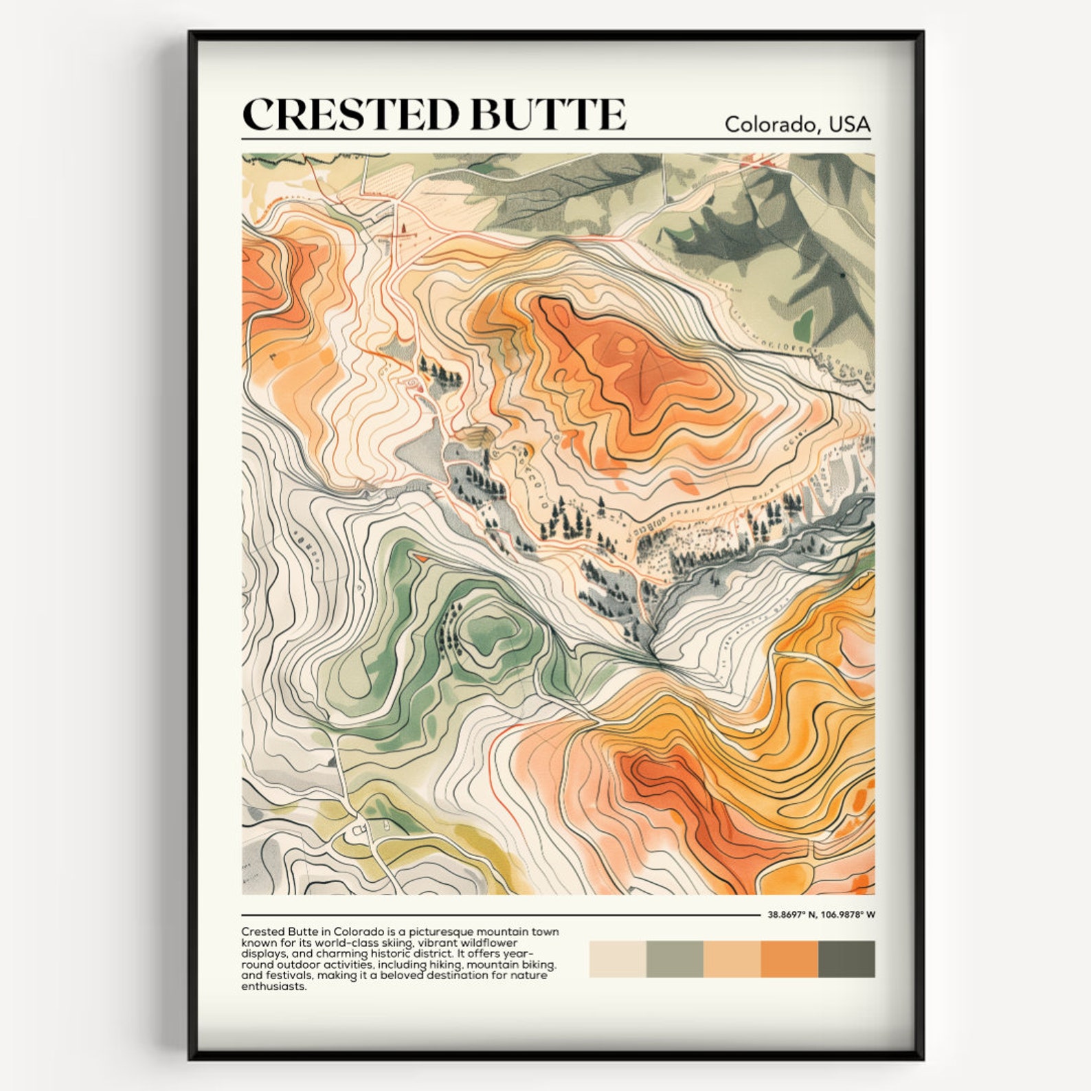 Crested Butte Colorado Topography Travel Print| Colorado Wall Decor ...