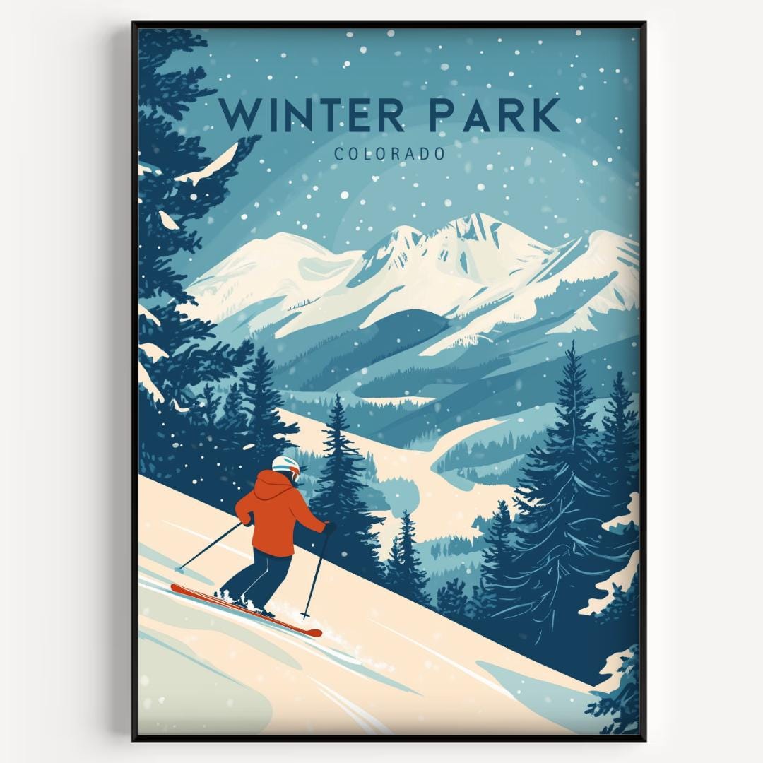 Winter Park Ski Resort Wall Poster, Framed Unframed, Christmas Gift ...