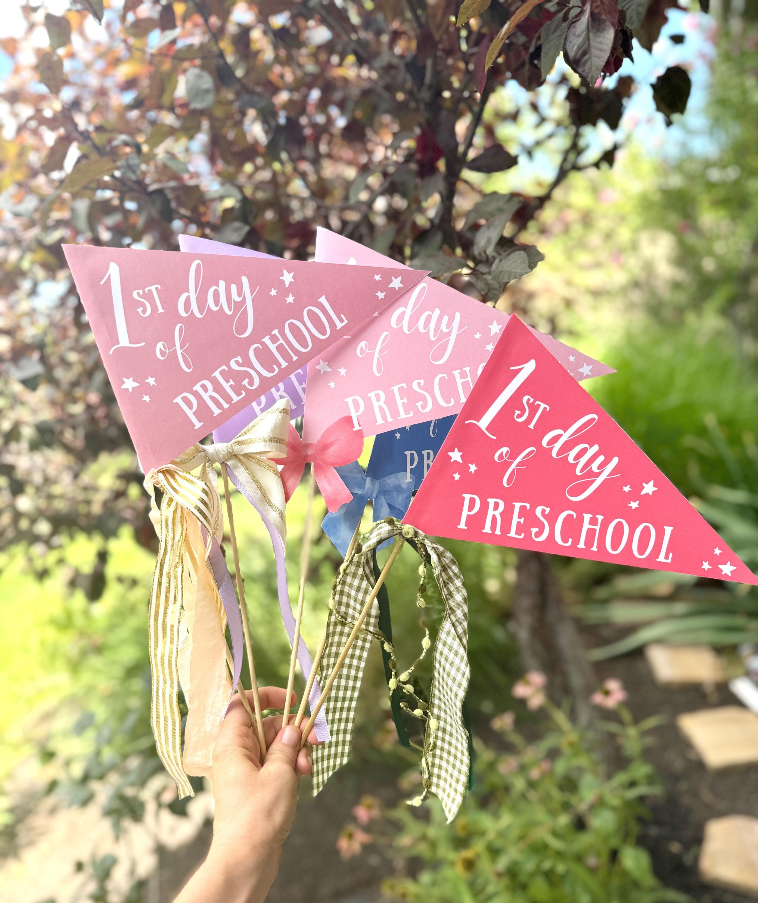 First Day of Preschool Pennants With Bow - Etsy