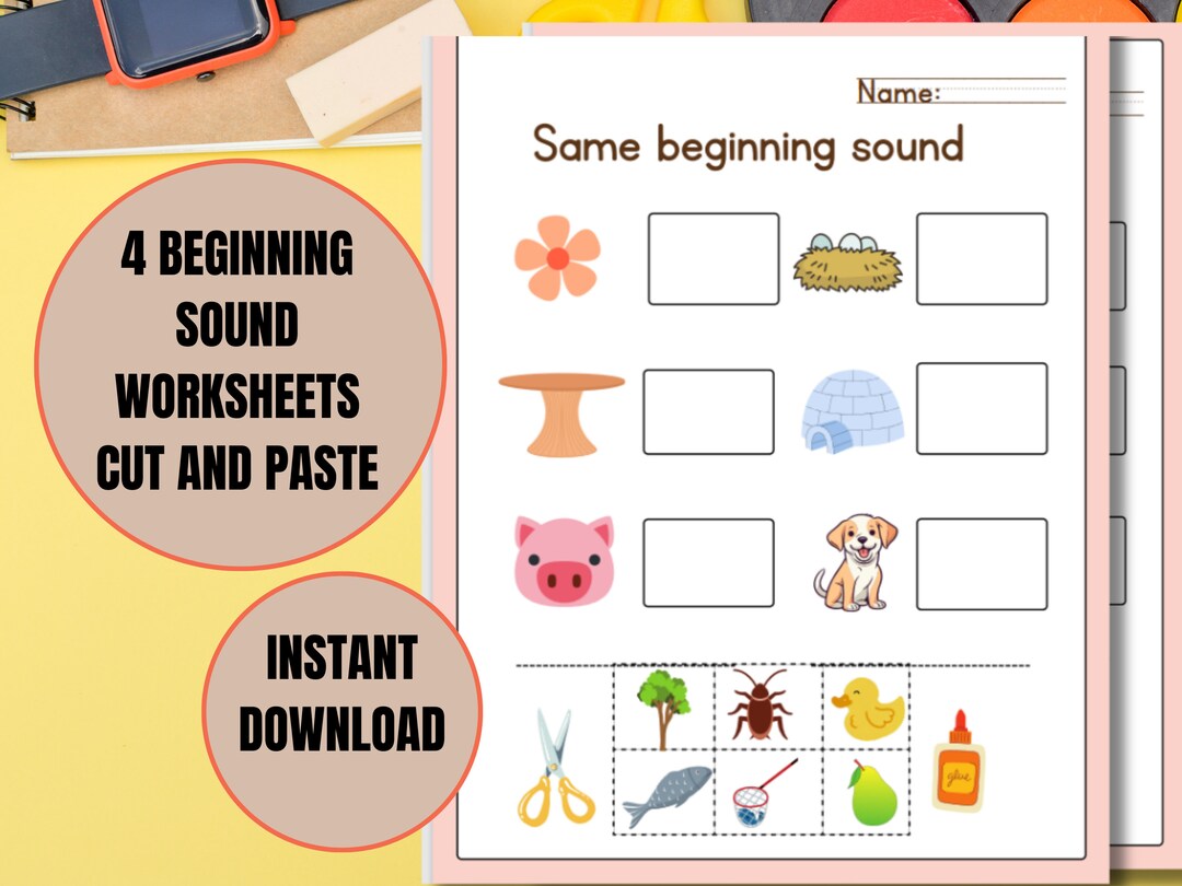 Beginning Sounds Cut and Paste Worksheets (fun Beginning Sound Match ...