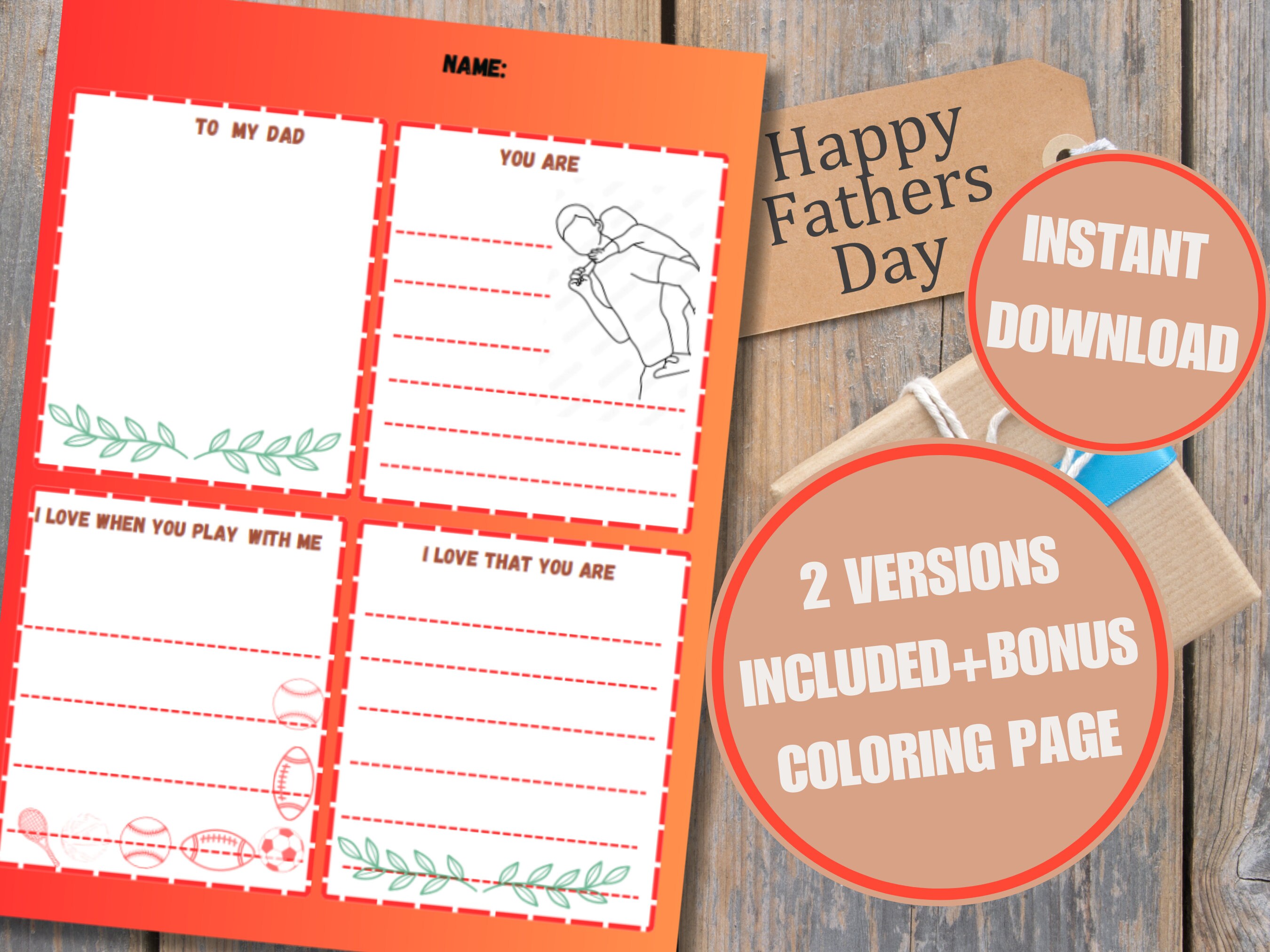 Memorable Dad Gift, Fill in the Blank Dad Printable, Father's Day ...