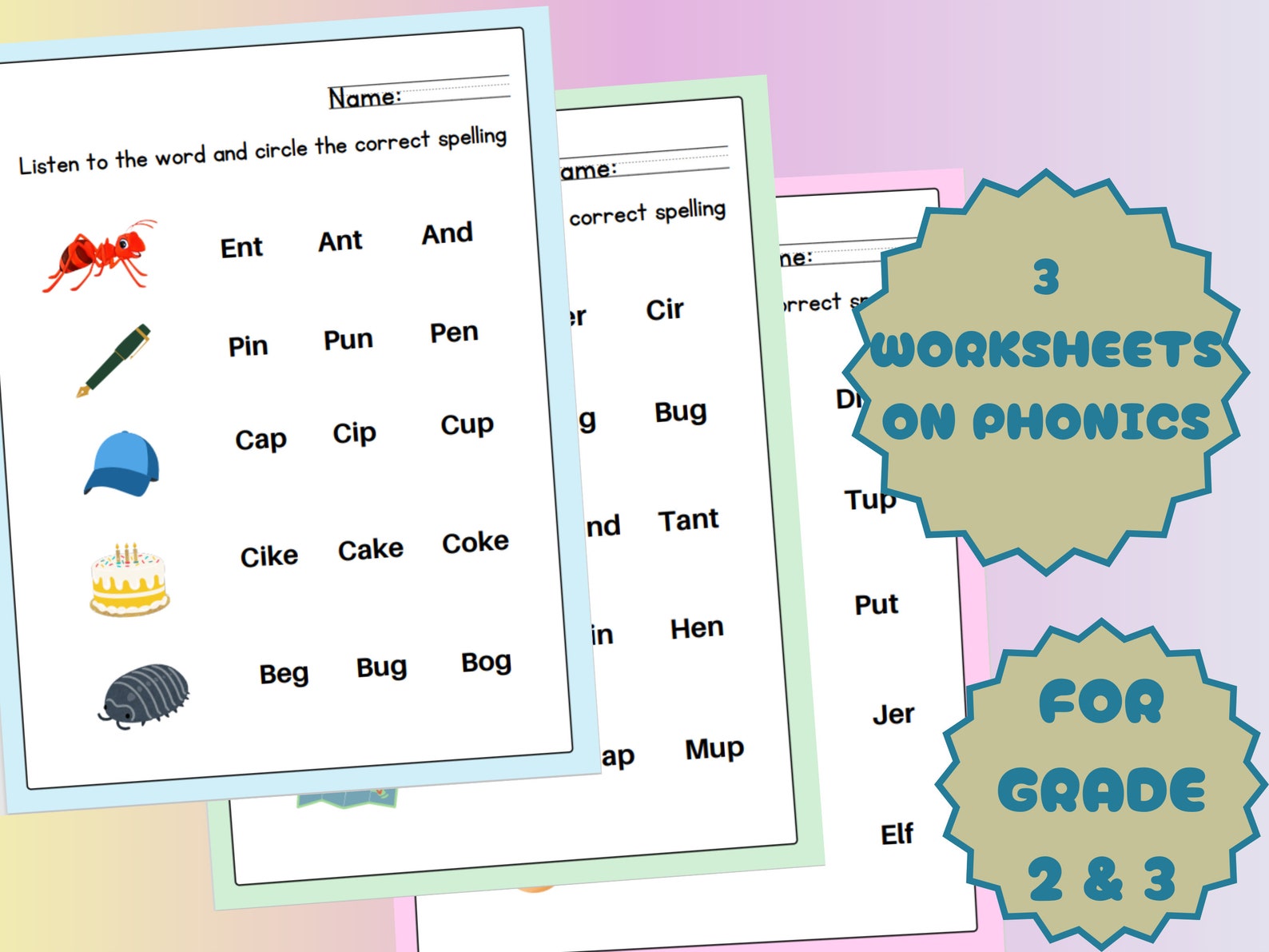Phonics Listening Worksheets for Grades 2-3 Fun Circle-the-word ...