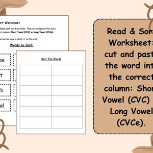 Phonics Worksheets CVC and Cvce Magic E Activities for Grade 1 and 2 - Etsy