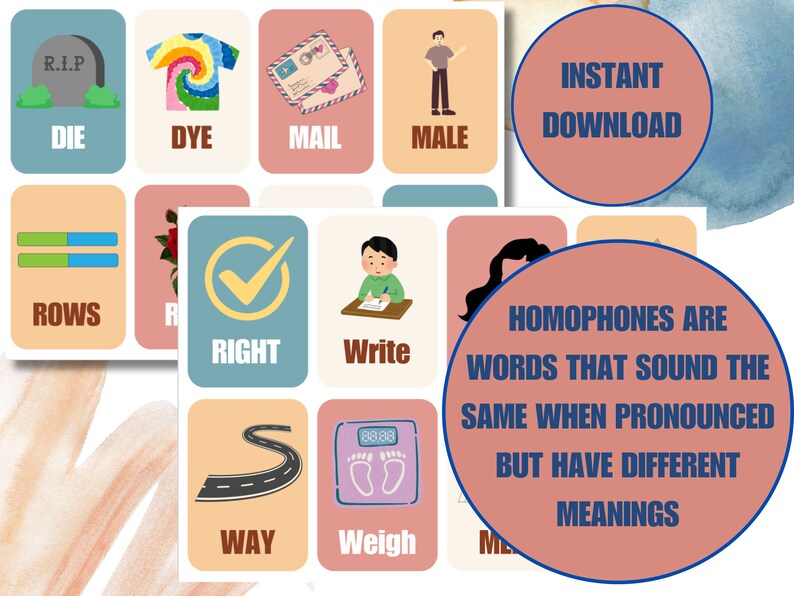 Homophones Flashcards for Kids. Fun Phonics Learning Tool for Grades 1 ...
