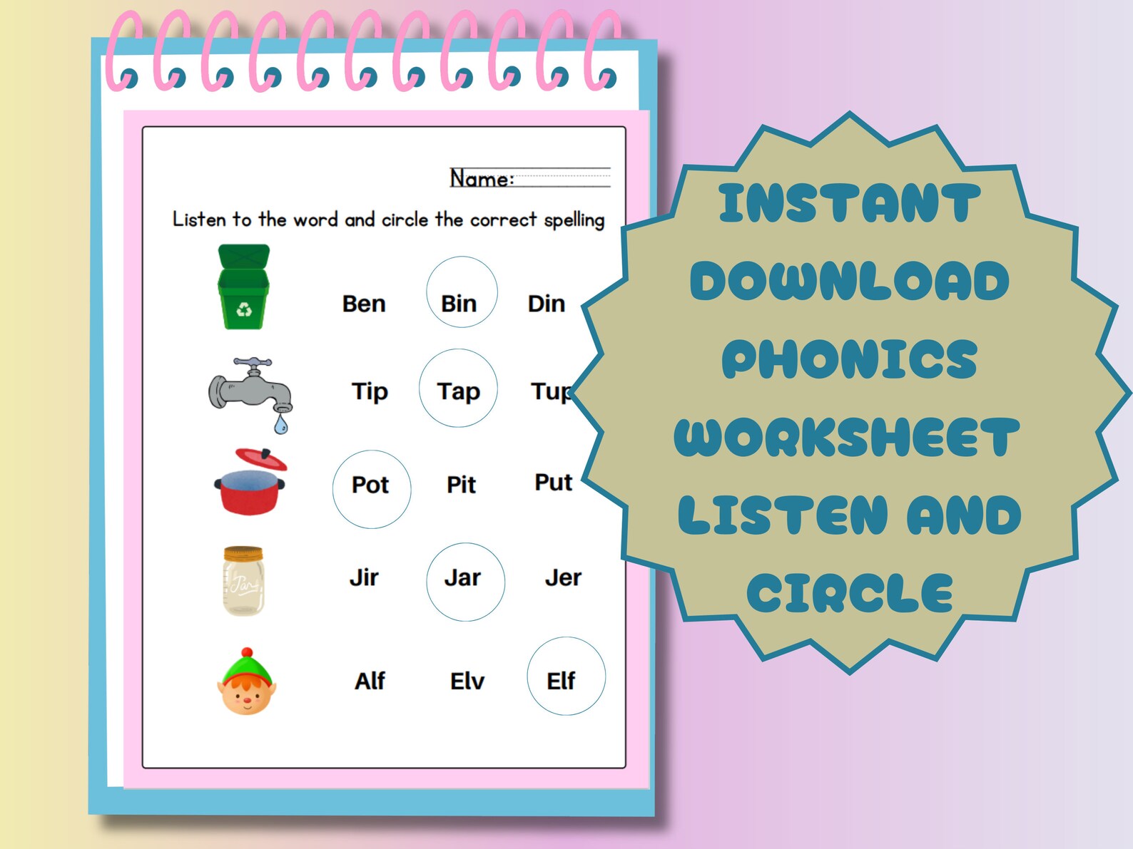 Phonics Listening Worksheets for Grades 2-3 Fun Circle-the-word ...