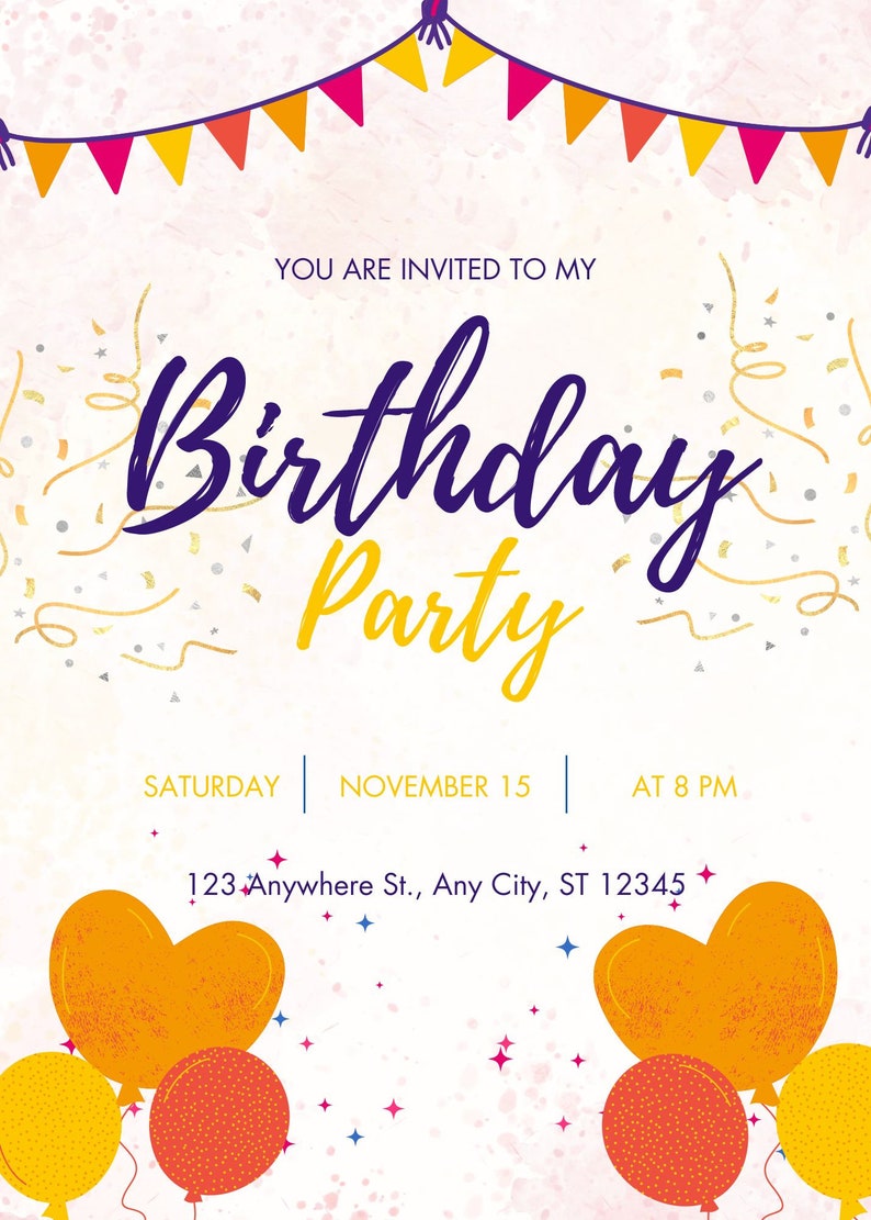 Colourful Editable Birthday Invitation Digital Print - Etsy