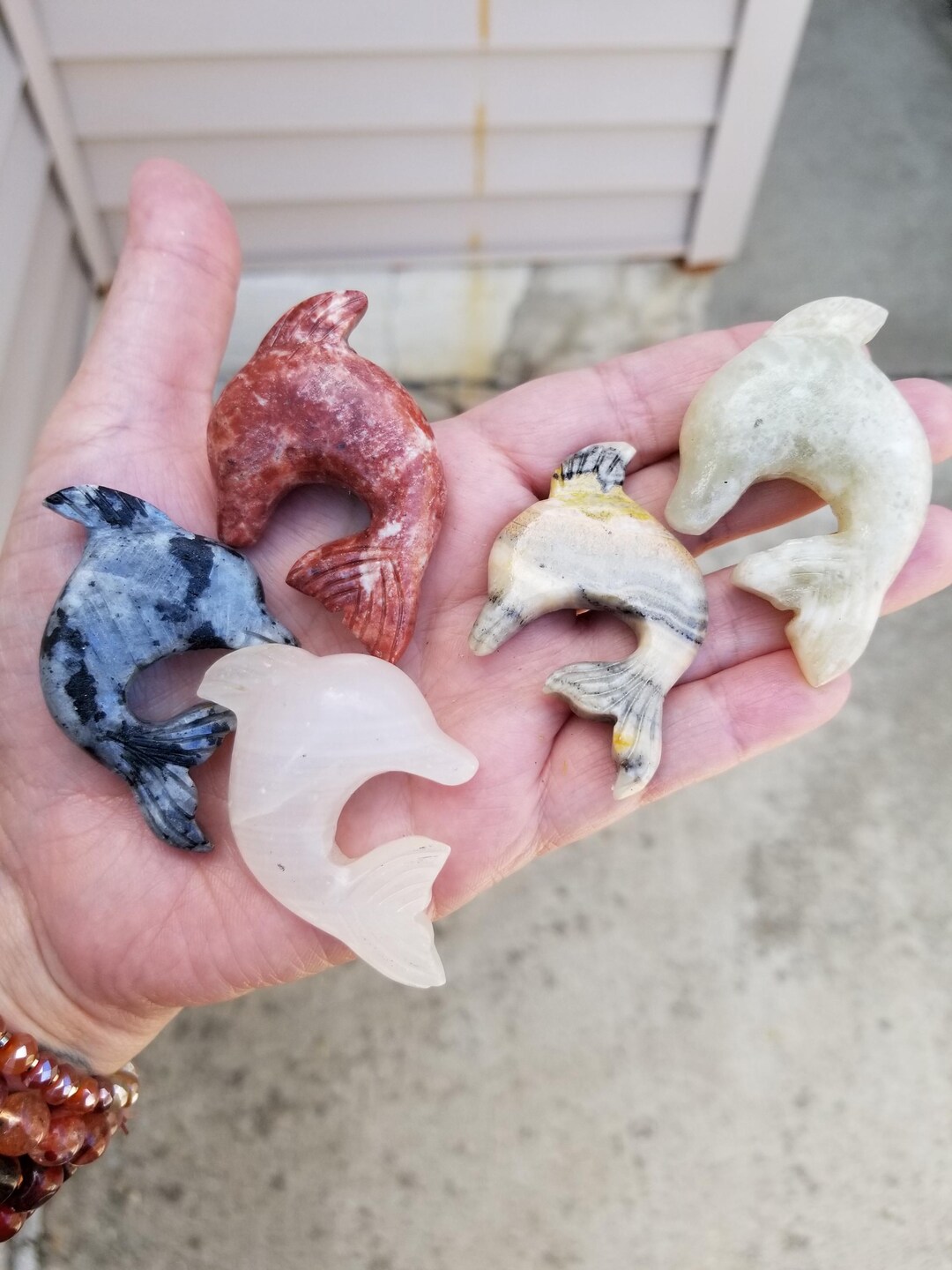 Crystal Dolphin Carving – Choose Red, Yellow, White or Banded Calcite ...