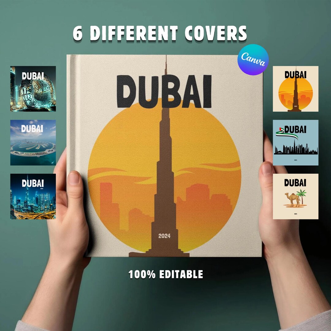 Dubai Travel Photo Album Template | Canva Vacation Memory Book With 6 ...