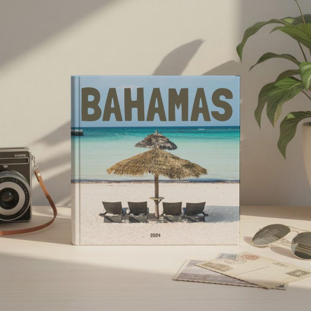 Bahamas Travel Photo Album Template – Square Editable Canva Scrapbook ...