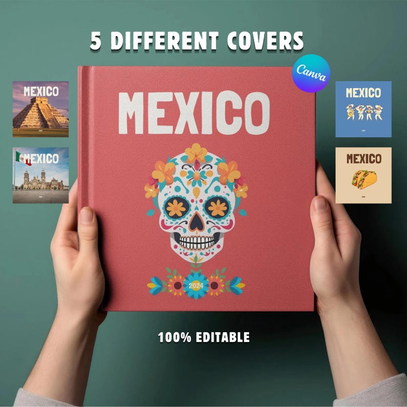 Mexico Travel Photo Album Template | Canva Vacation Memory Book With 5 ...