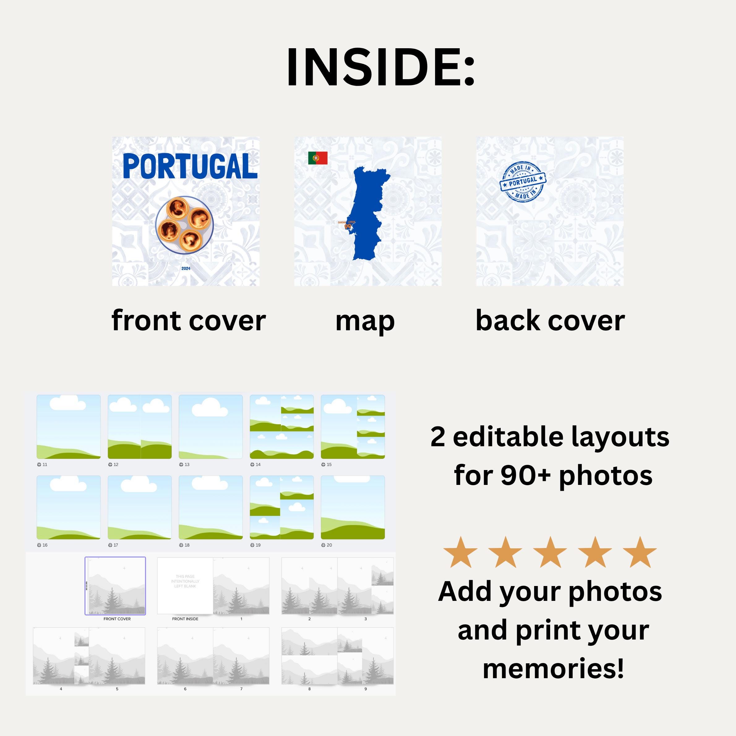 Portugal Travel Photo Album Template – Square Editable Canva Scrapbook ...