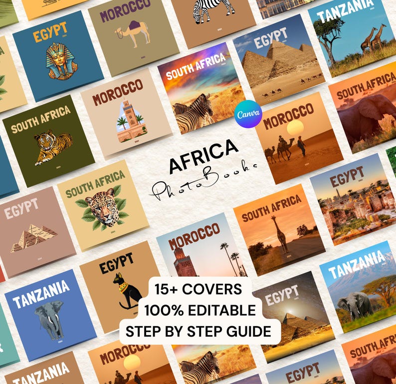 Africa Travel Photo Album Template: Canva Vacation Scrapbook (digital ...