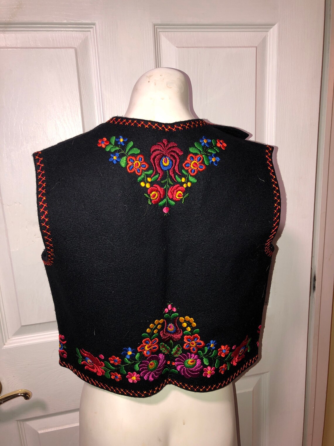 Vintage Embroidered Floral Black Wool German Vest - Etsy