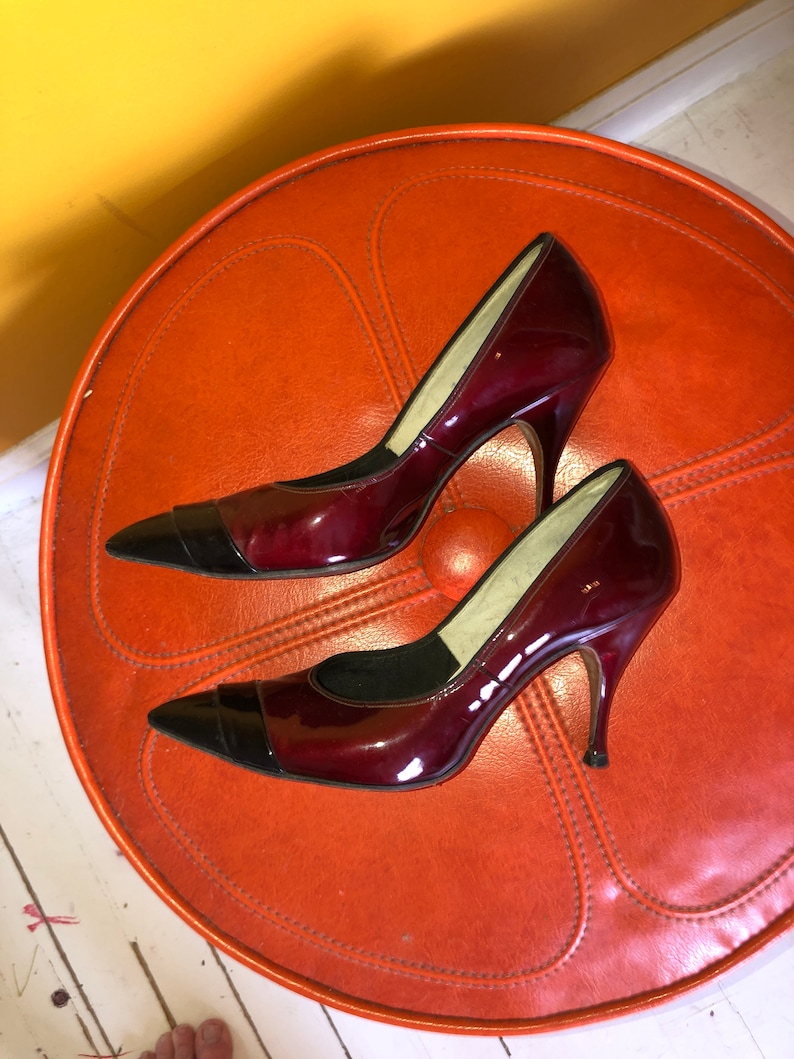 Vintage Dark Red and Black Patent Leather Heels Shirs - Etsy