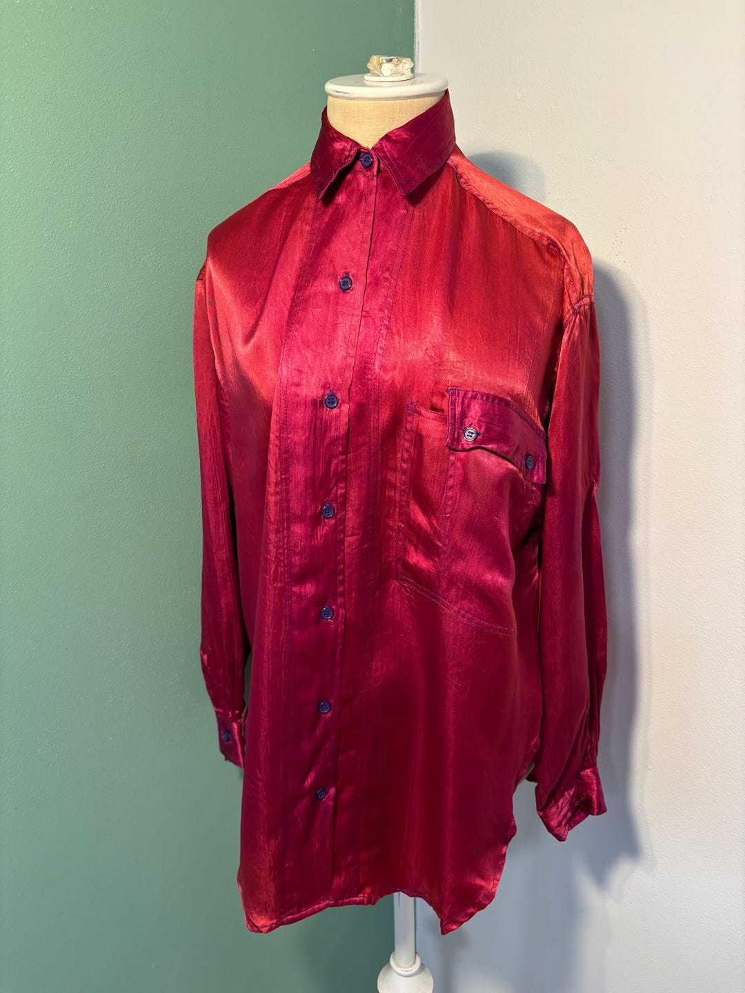 Vintage 1950’s Men’s Silky Dark Red Button Down Shirt - Etsy