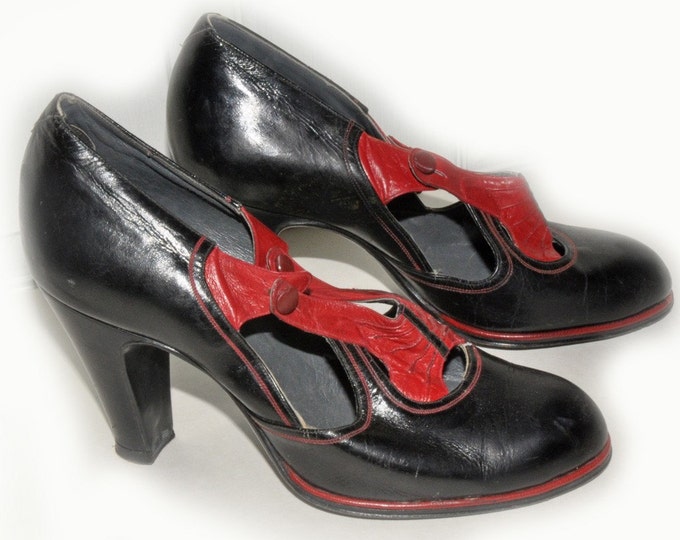 1920s Red and Black Leather Flapper Shoes - Etsy