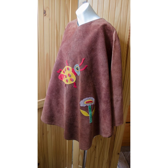 Fun Vintage Leather Poncho with Leather Appliqué Bug … - Gem