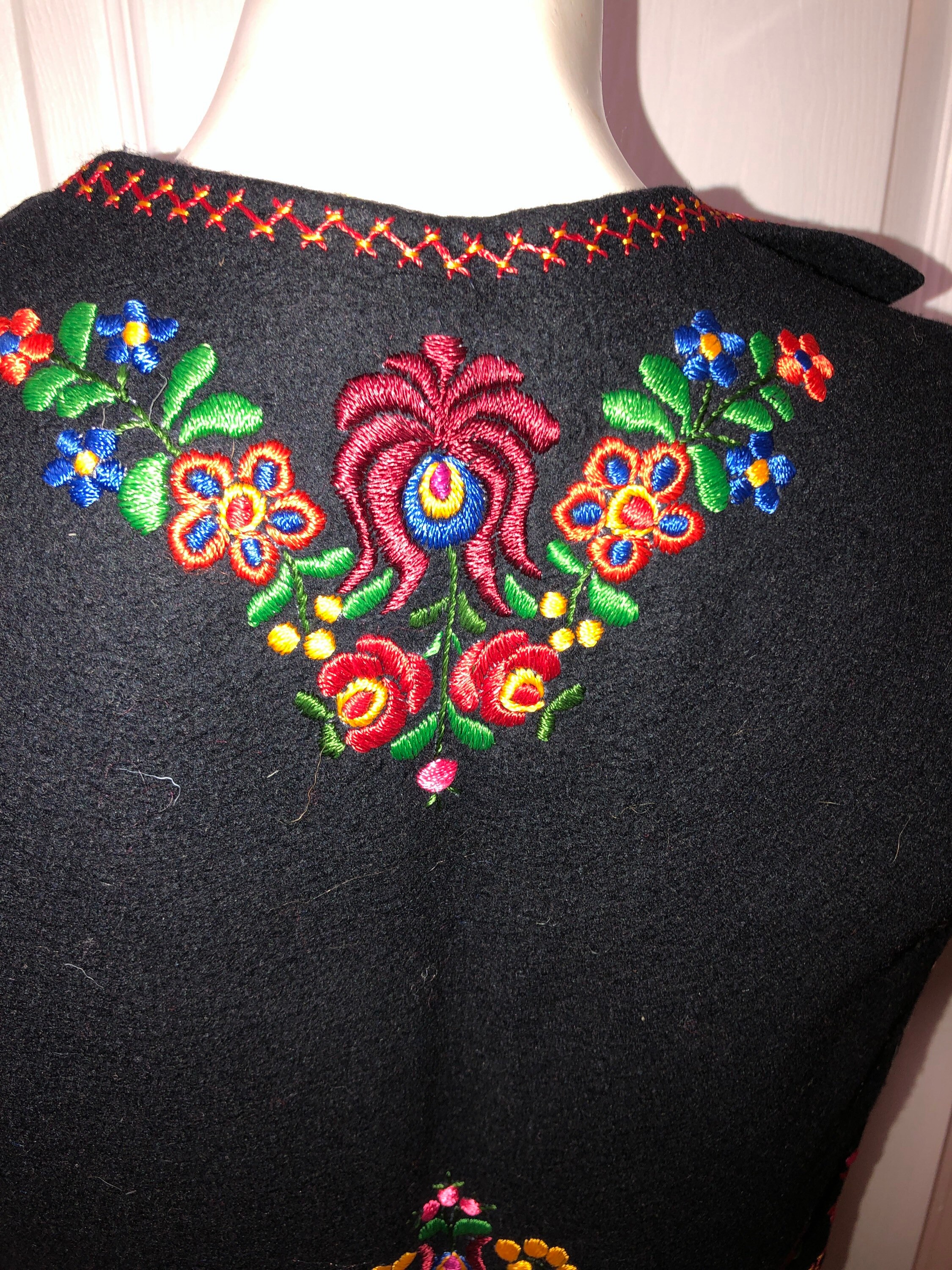 Vintage Embroidered Floral Black Wool German Vest - Etsy