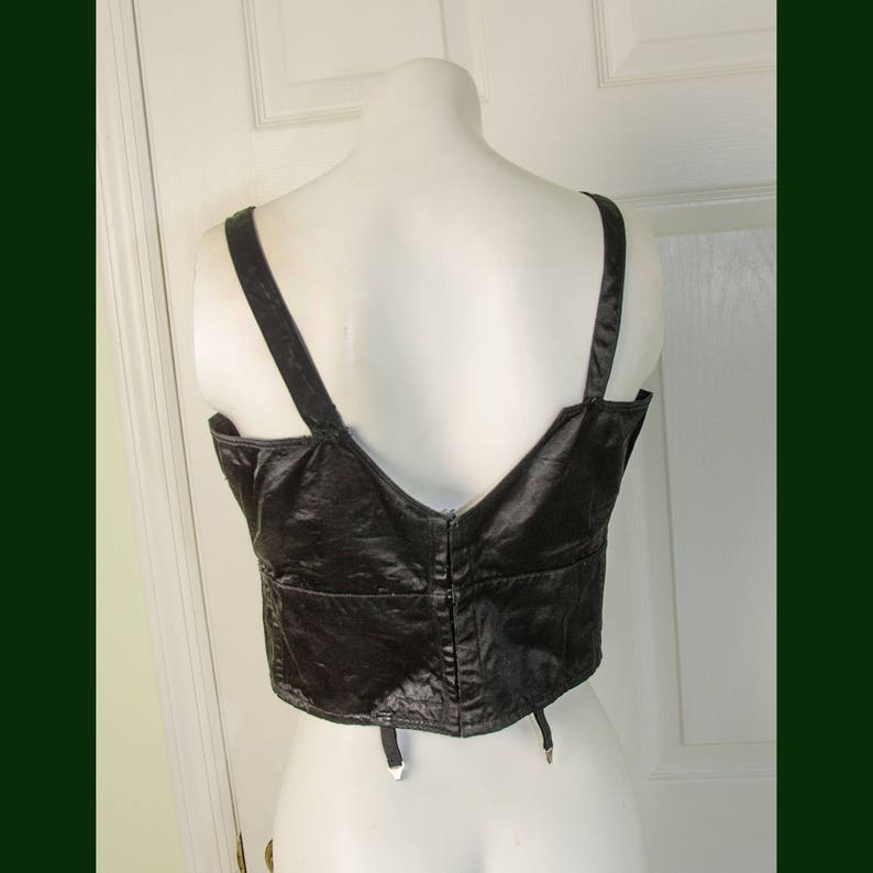 Vintage 1950's Black Satin Long Line Bullet Bra With Lace | Etsy