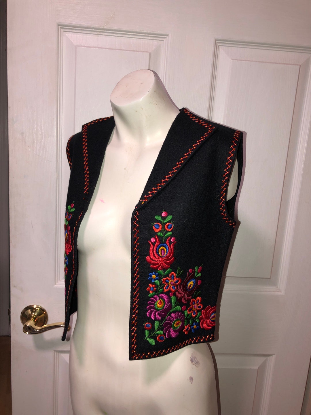 Vintage Embroidered Floral Black Wool German Vest - Etsy