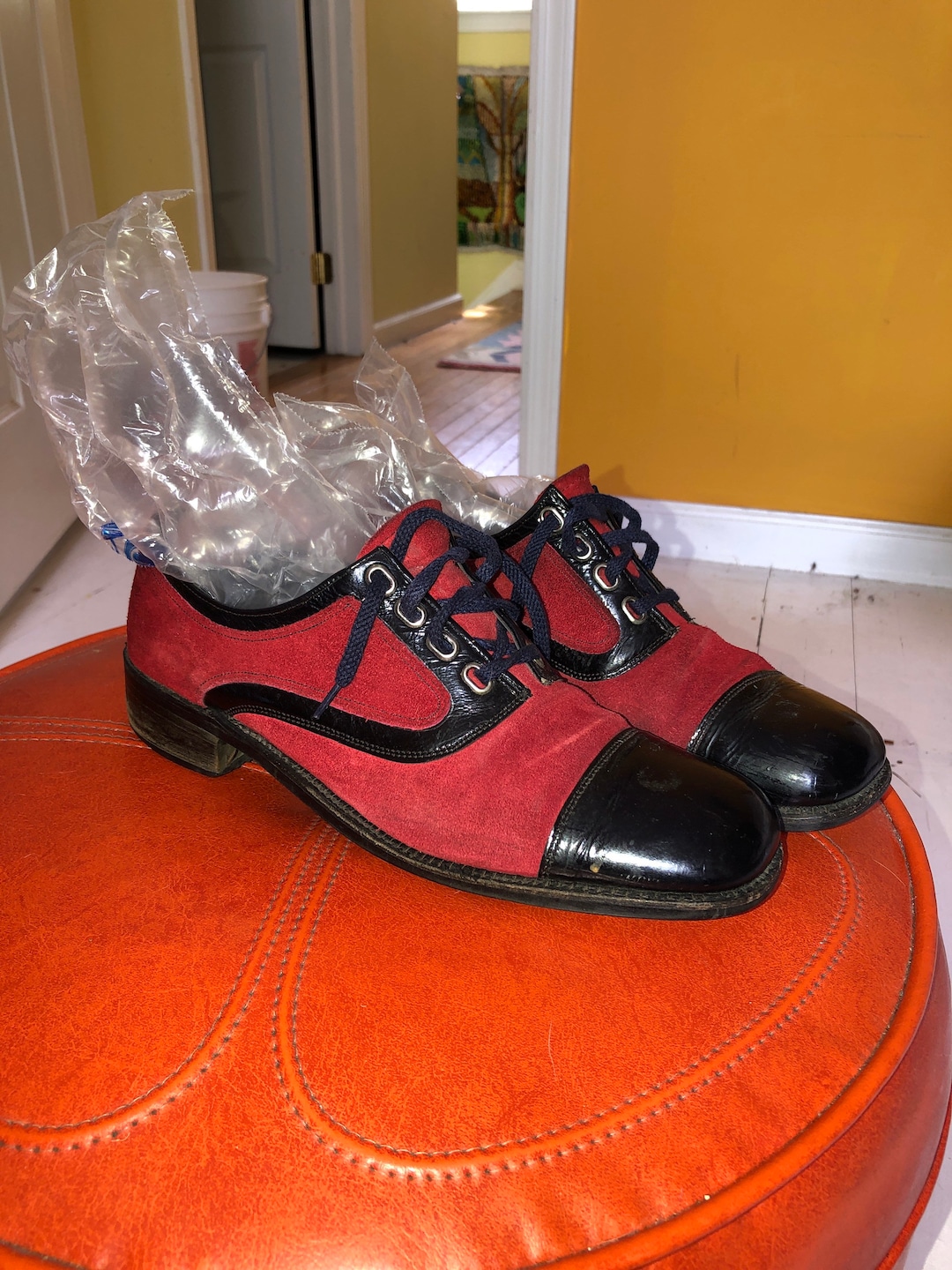 Vintage Mens Red Suede Black Leather Disco Shoes - Etsy
