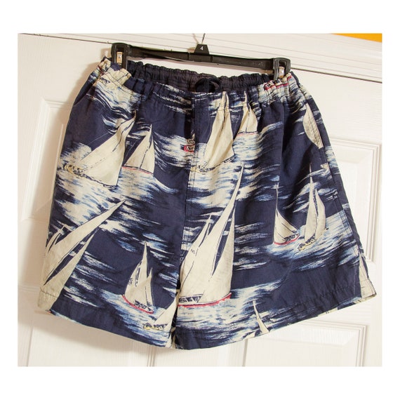 Vintage 1980's Men's Swim Suit with Sail Boat Print b… - Gem