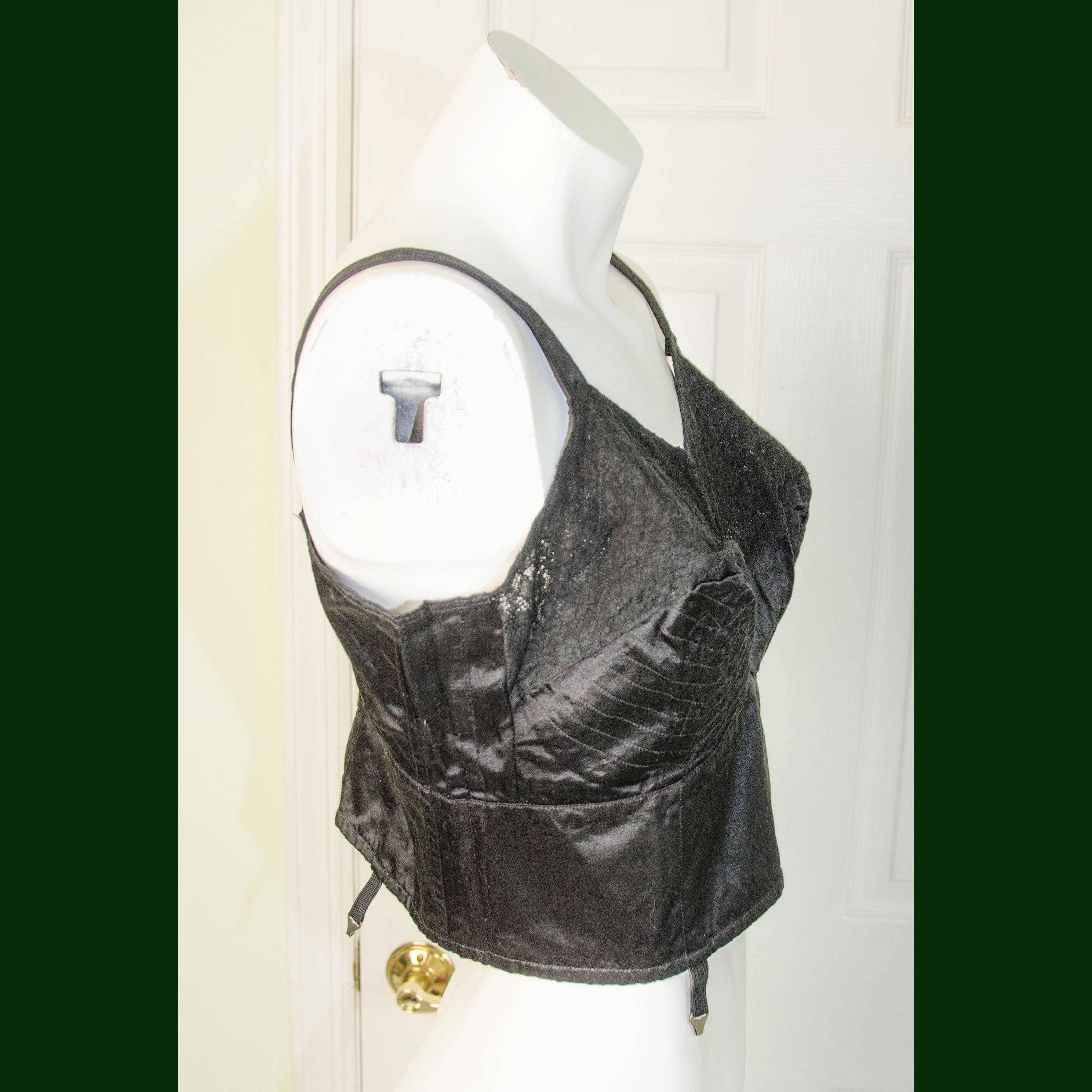 Vintage 1950's Black Satin Long Line Bullet Bra With Lace - Etsy