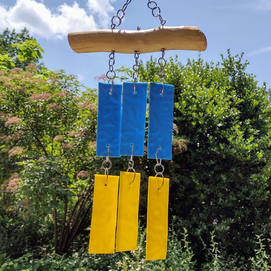 Ukrainian Flag Colors of Blue and Yellow Textured Glass Wind Chime ...