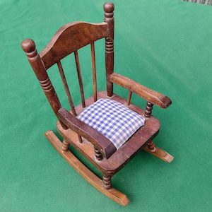 Vintage Miniature Wooden Rocking Chair Gingham Blue Seat Pin Cushion ...