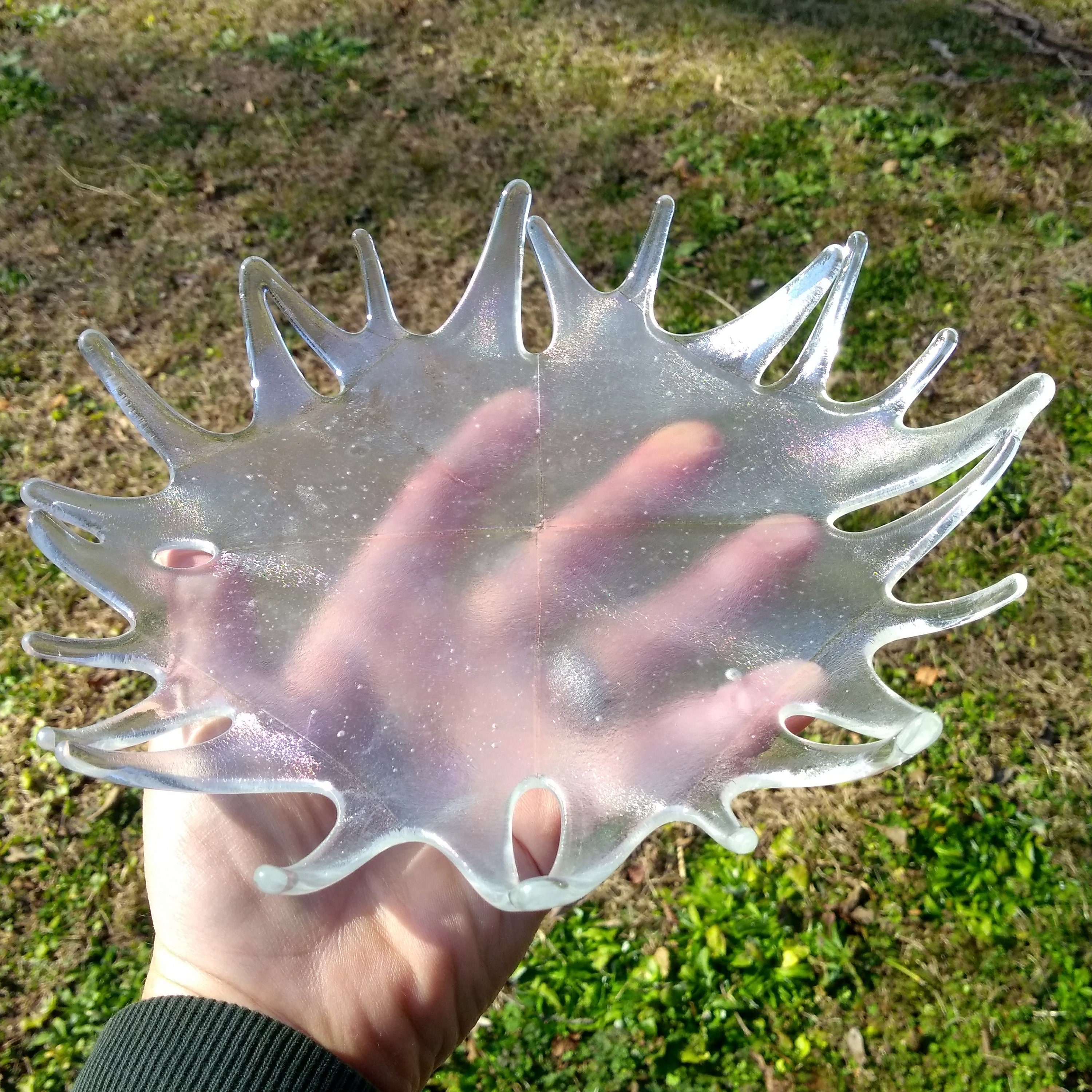 Clear Luminescent Spikey Splash Fused Glass Sloped Plate Dish Shimmery ...