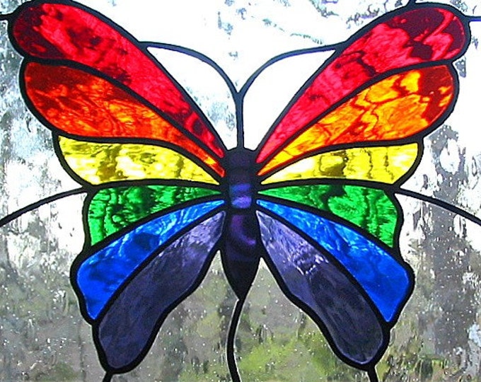 Rainbow Butterfly Stained Glass Hanging Window Panel - Etsy
