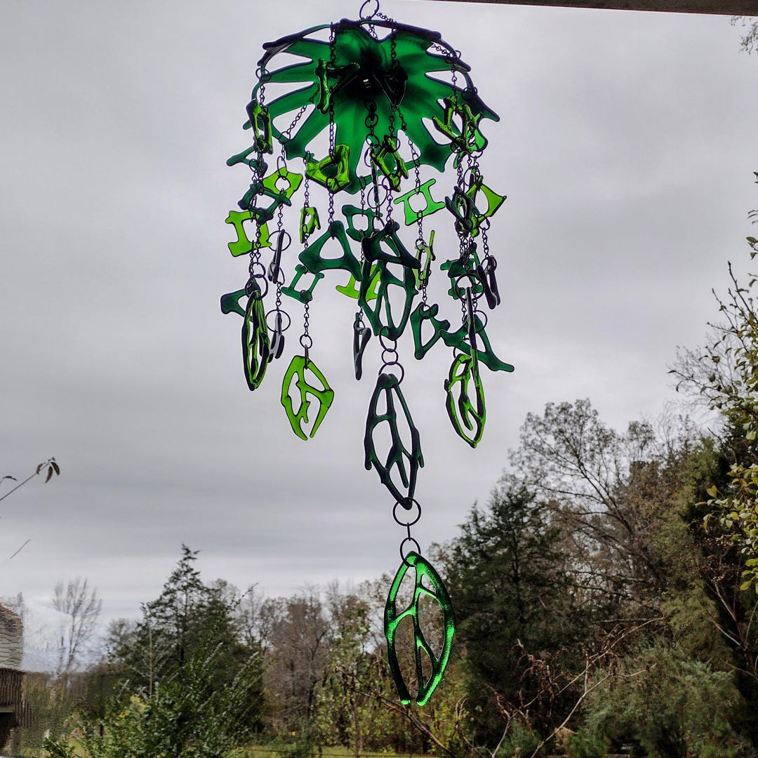 Shades of Green Fused Glass and Copper Round Dangling Suncatcher ...